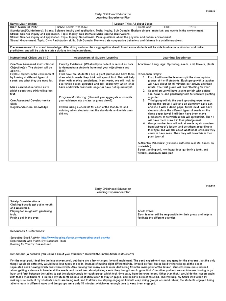 Seed Lesson Plan EDT 313 | PDF