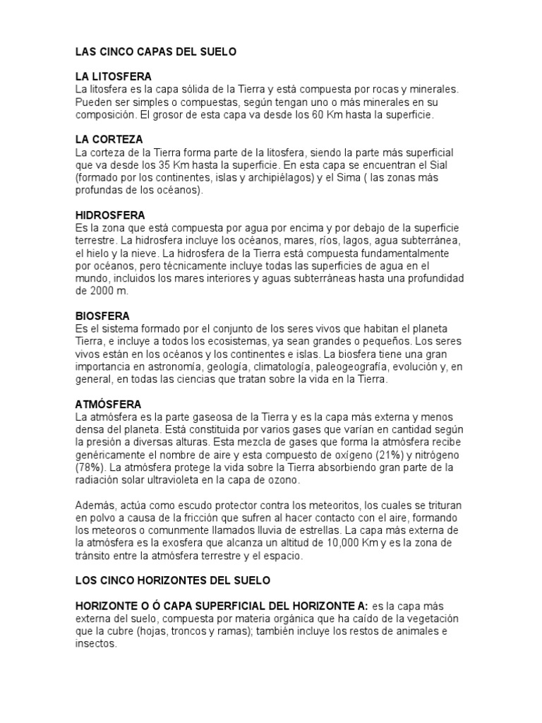 Las cinco capas del suelo terrestre | PDF | Tierra | Atmósfera