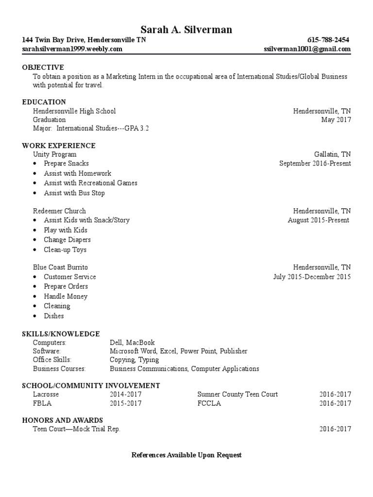 Marketing Intern Resume - Sarah Silverman | PDF