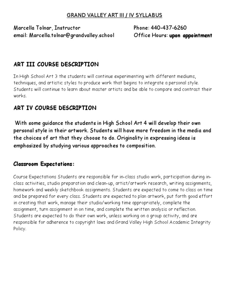 Art III IV Syllabus 10 11 5 | PDF