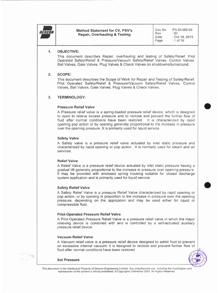 PSV Test Bench Testing Procedure | PDF