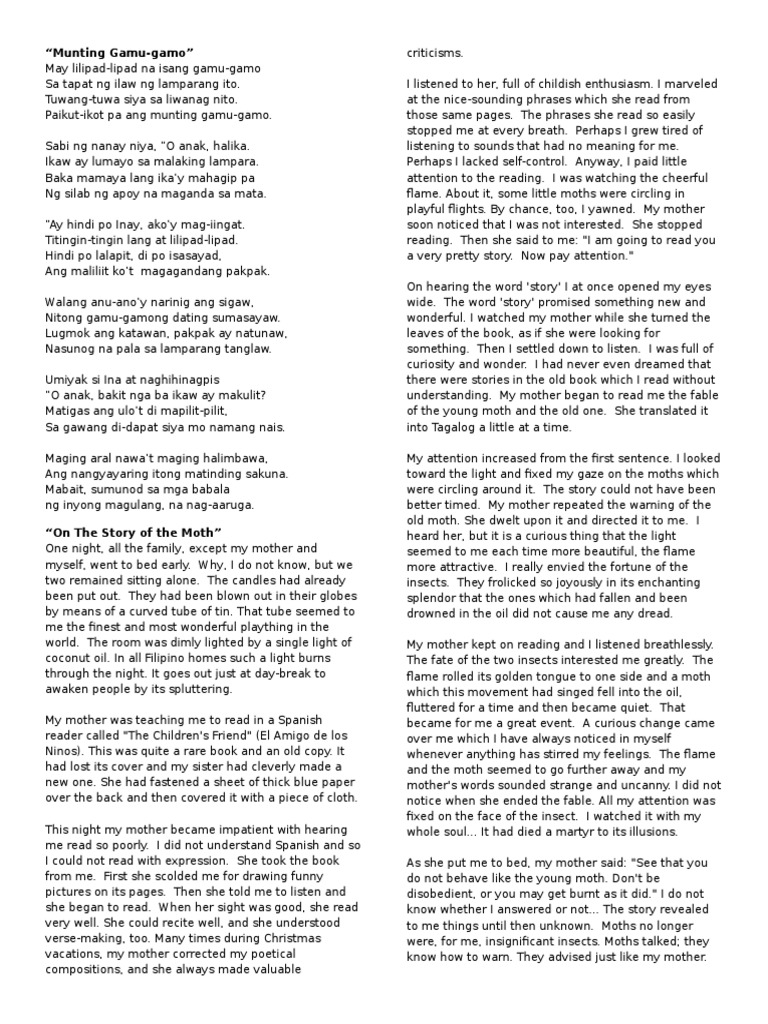 Munting Gamu Gamo | PDF | Tagalog Language | Languages