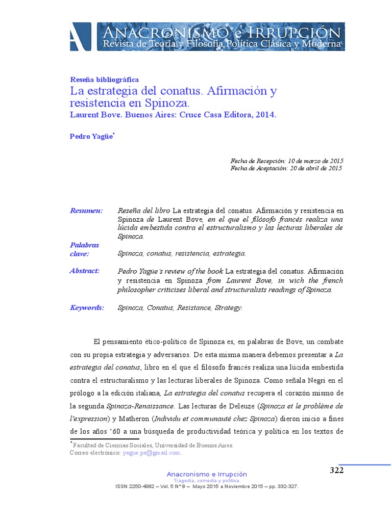 Pedro Yagüe - Reseña Bibliográfica de La Estrategia Del Conatus, de Laurent Bove. | PDF | Baruch ...