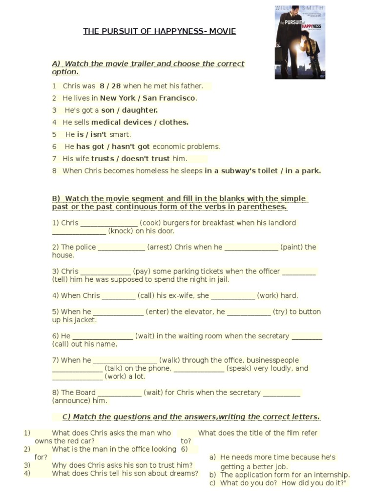 Pursuit of Happyness Movie Activities | PDF