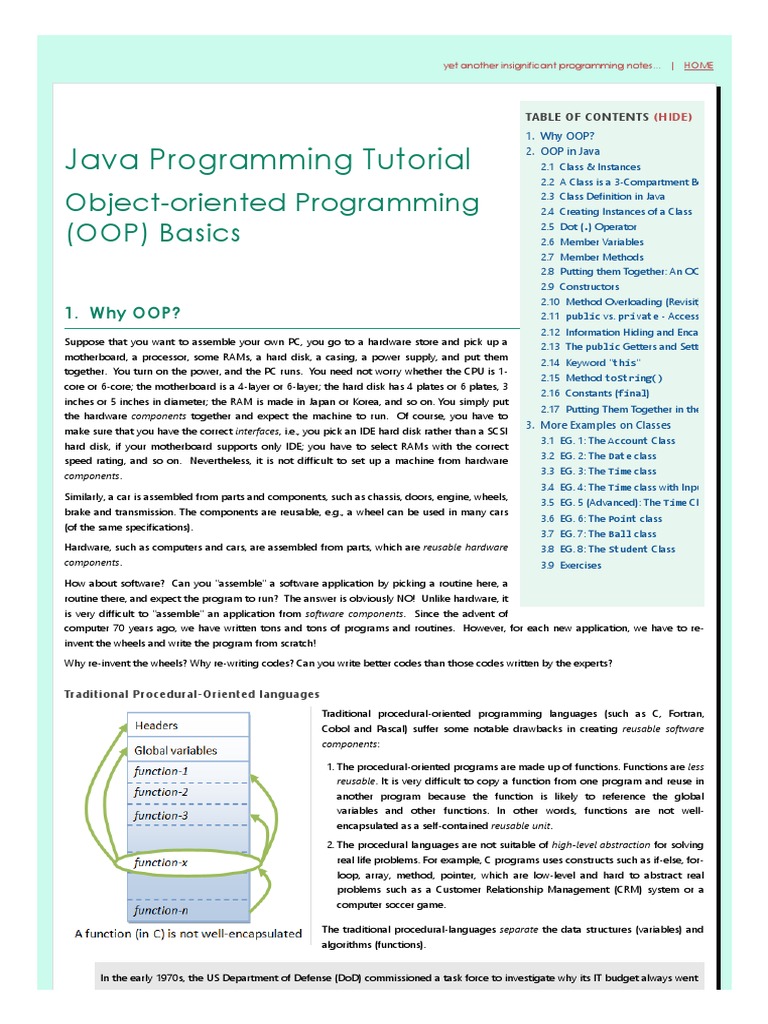 Oop Basics Java Programming Tutorial Pdf Object Oriented 1209
