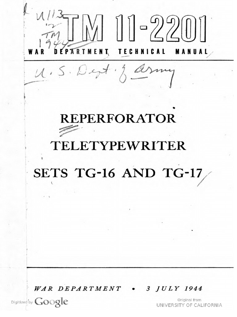 TM11-2201 Reperforator Teletypewriter Sets TG-16 and TG-17 | PDF ...