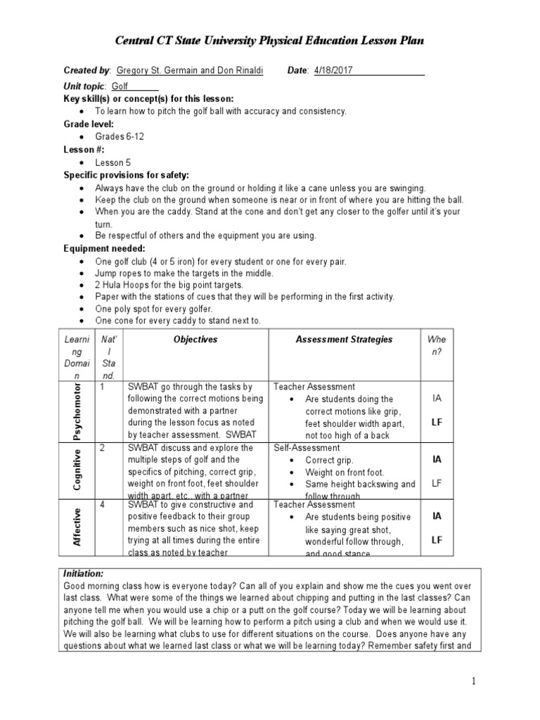 Golf Pitching Lesson Plan | PDF | Lesson Plan | Psychological Concepts