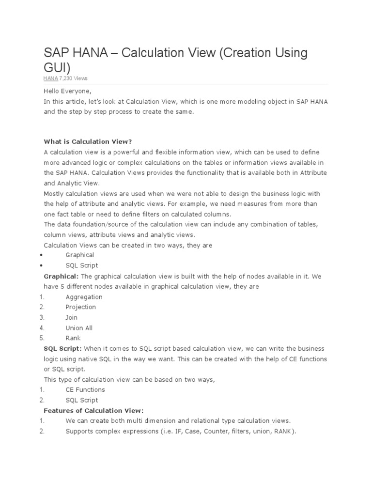 Calculation View Step by Step | PDF | Parameter (Computer Programming ...