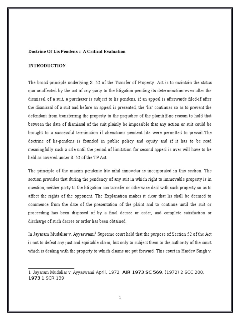 Legal Insights on Lis Pendens | PDF | Lawsuit | Mortgage Law