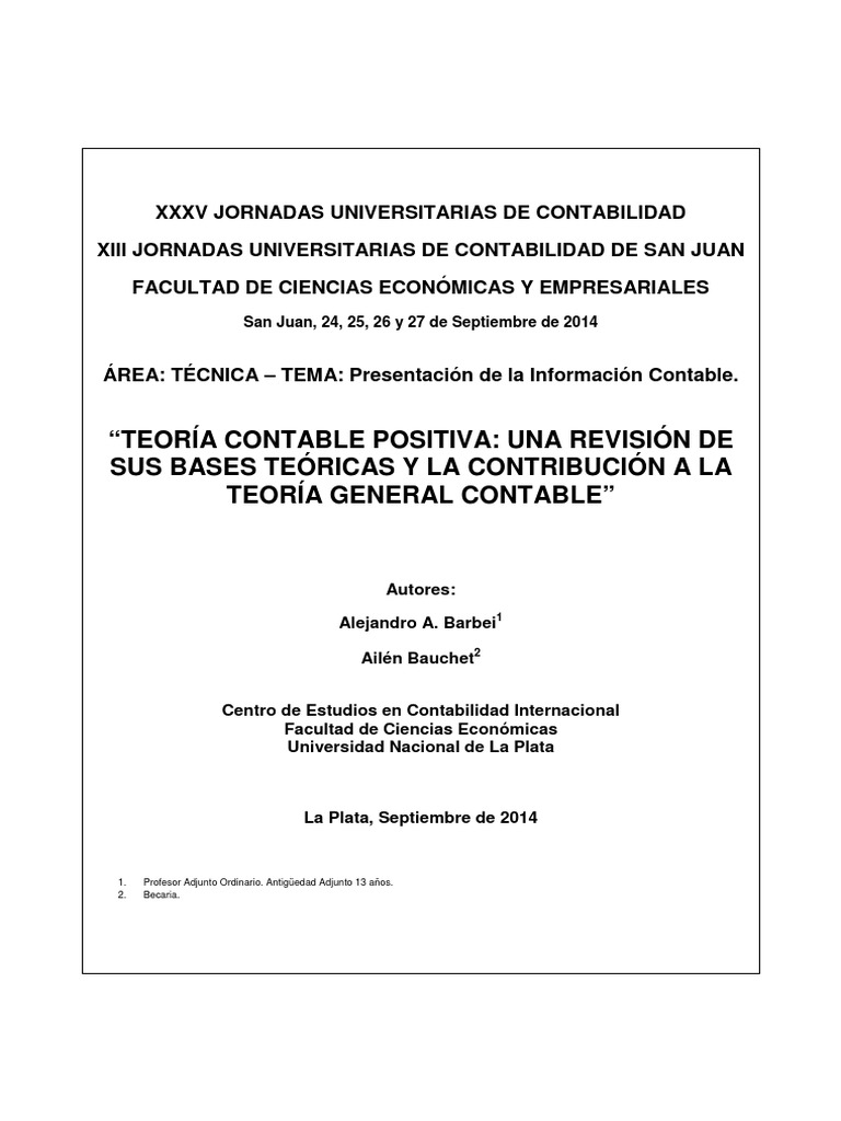 Teoria Contable Positiva Una Revision de Sus Bases Teoricas y La ...