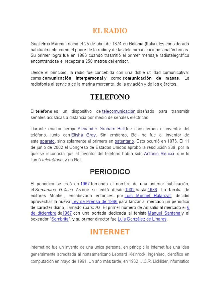 Radio, Televisor, Internet, Periodico, Telefono y Celular | PDF ...
