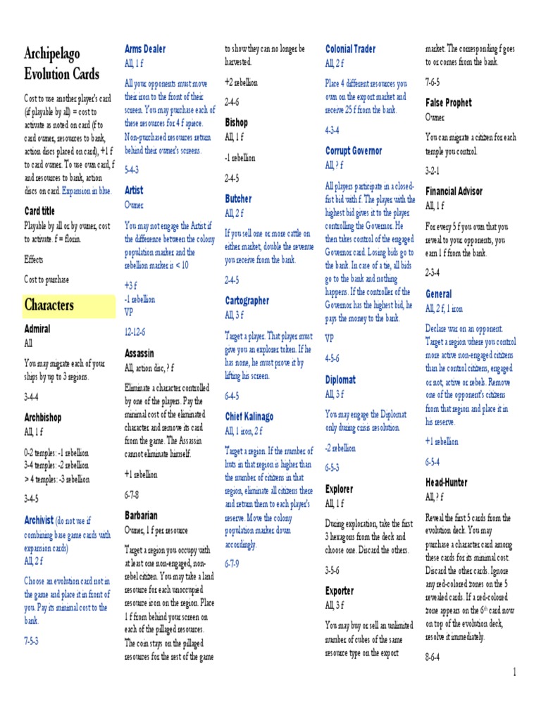 Archipelago Evolution Cards | PDF | Exports | Unrest