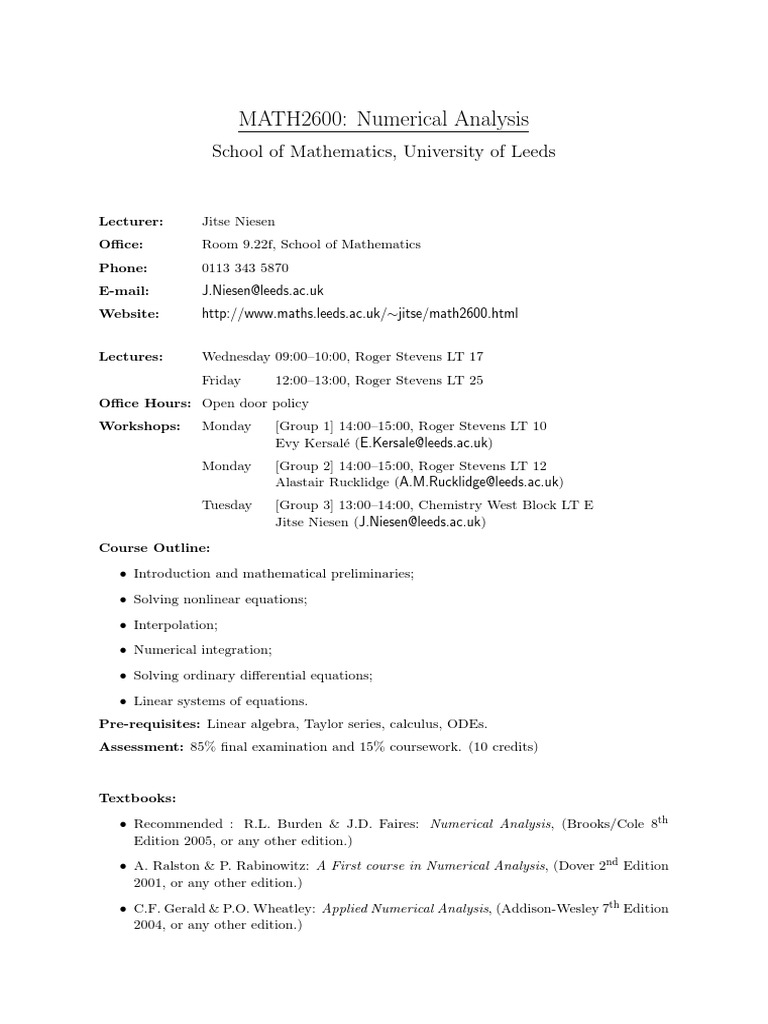 Numerical Analysis An Introduction To Solving Problems Using Computers Pdf Interpolation