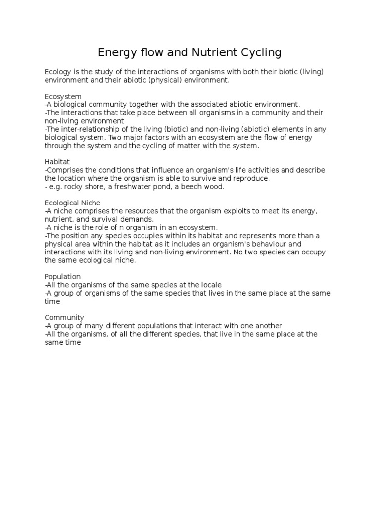 Energy Flow and Nutrient Cycling in Ecosystems | PDF | Ecological Niche ...