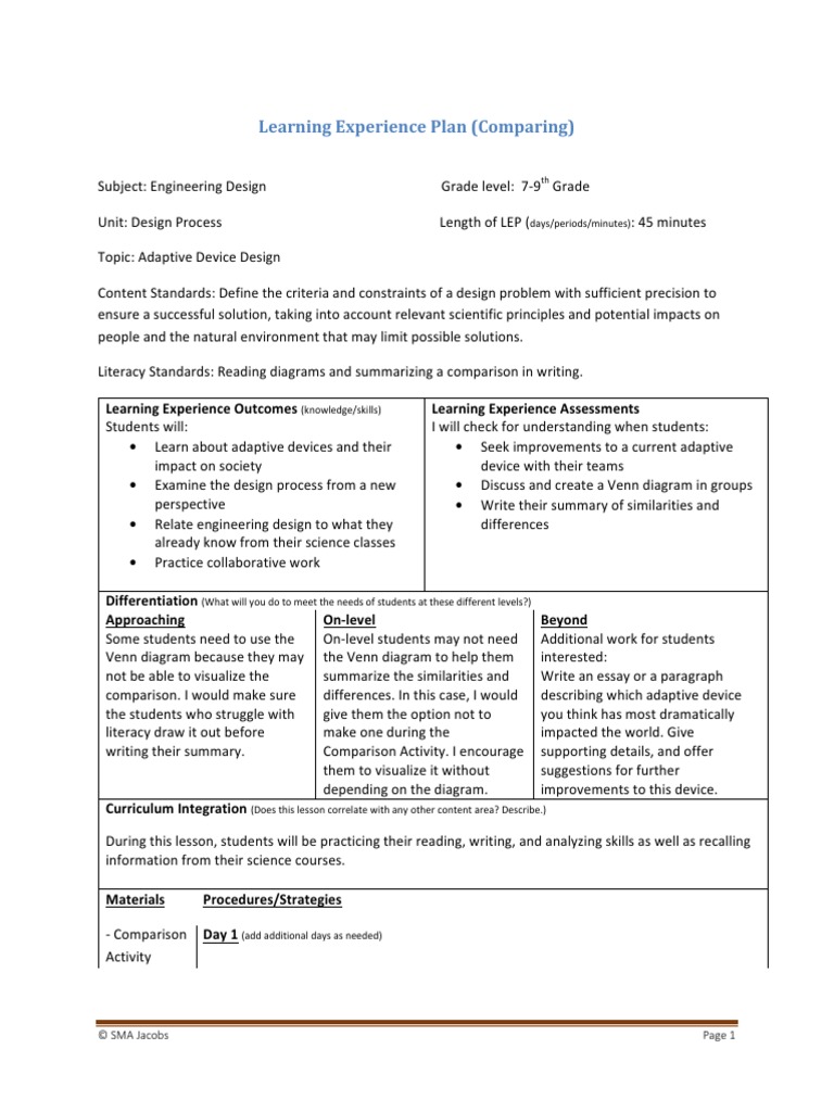 Lesson Plan Comparing PDF | PDF | Engineering Design Process | Scientific Method