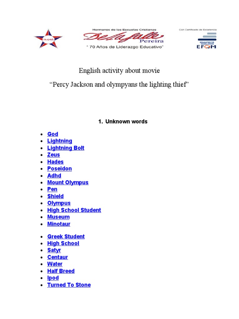 Percy Jackson Activity Guide | PDF | Fantasy Novels | American Children ...