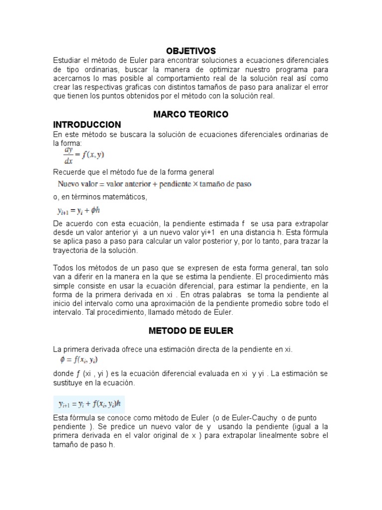 Metodo de Euler | PDF | Ecuaciones | Derivado