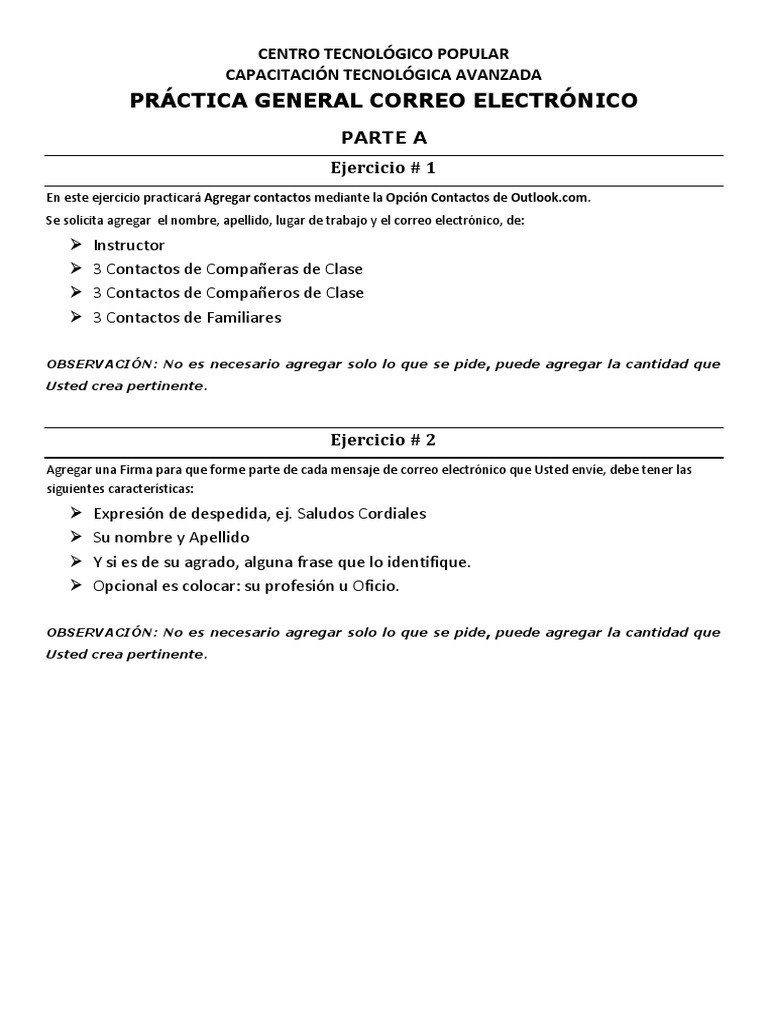 Ejercicios Prácticos Correo Electrónico - CTP | PDF | Correo ...