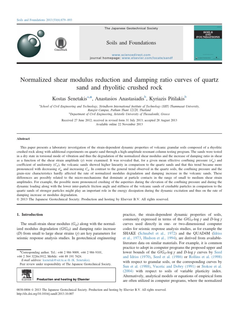 Normalized Shear Modulus Reduction and Damping Ratio Curves of Quartz ...