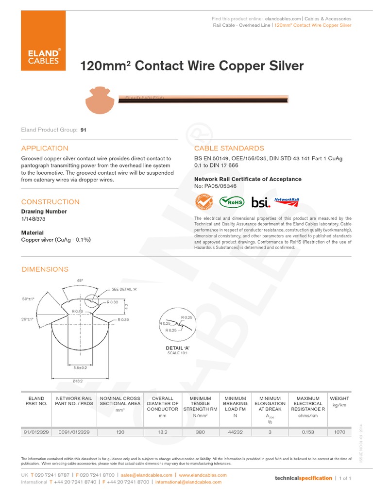 120mm² Grooved Copper Contact Wire | PDF | Cable | Wire