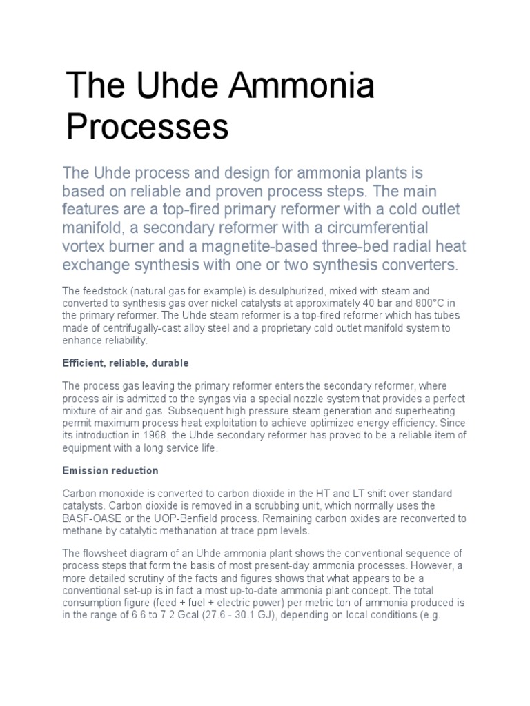 The Uhde Ammonia Processes | PDF