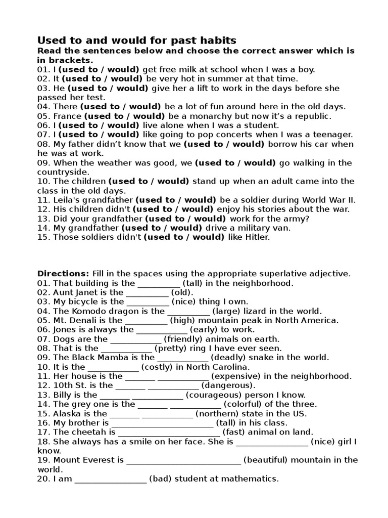 Used To and Would For Past Habits | PDF