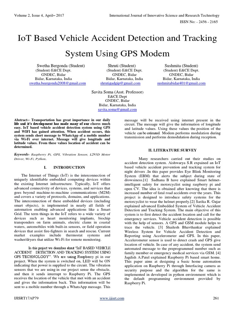 IoT Based Vehicle Accident Detection and Tracking System Using GPS ...
