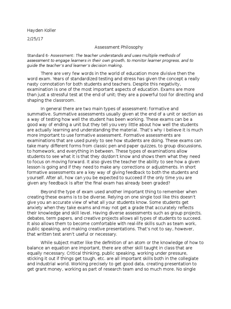 H Koller-A-9 Assessment Philosophy | PDF | Educational Assessment ...