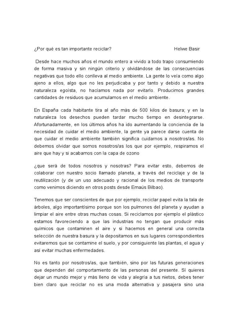 Por Qué Es Tan Importante Reciclar | PDF | Reciclaje | Residuos