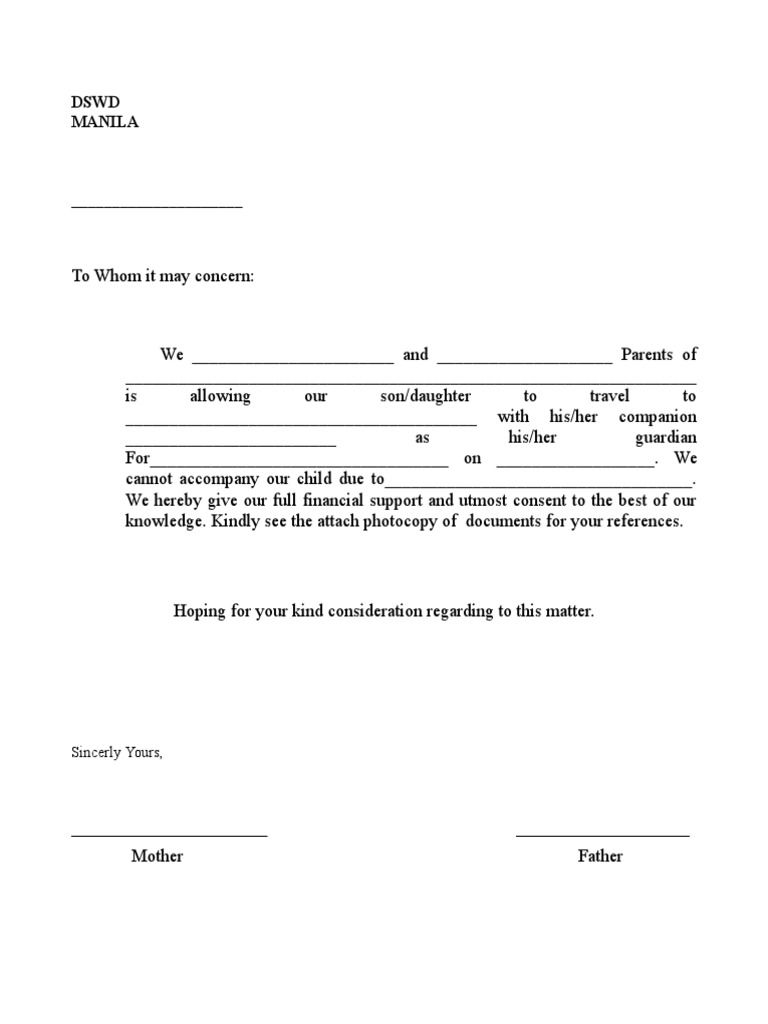 DSWD Travel Consent Letter Template | PDF | Wellness