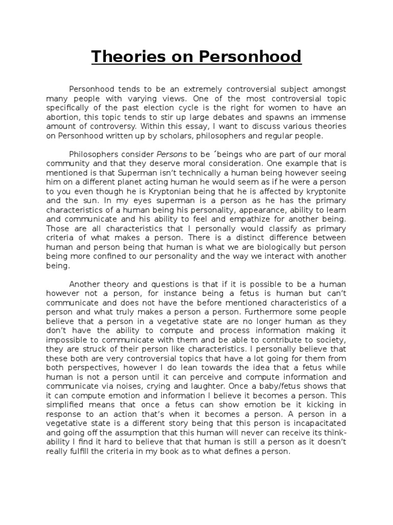 Theories and Criteria of Personhood | PDF | Human | Emotions