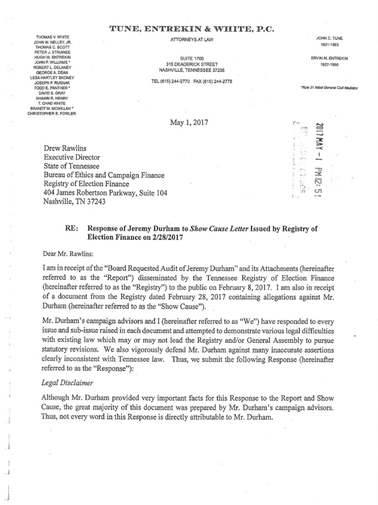 Jeremy Durham Response | PDF