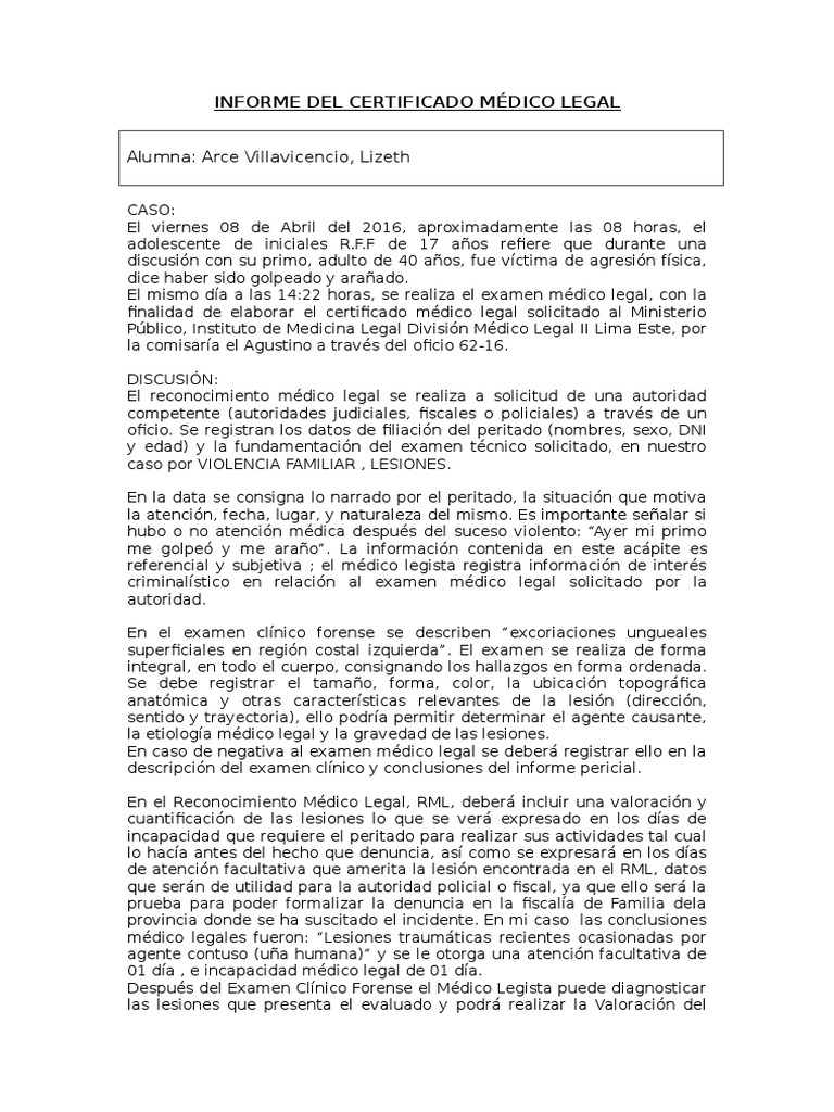 1. Informe Del Certificado Médico Legal Final 1 | Jurisprudencia médica ...