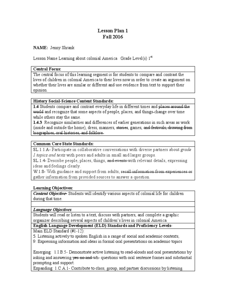 Jenny Shrank Hss Cat Lesson Plans Fall 2016 1 | PDF | Question ...