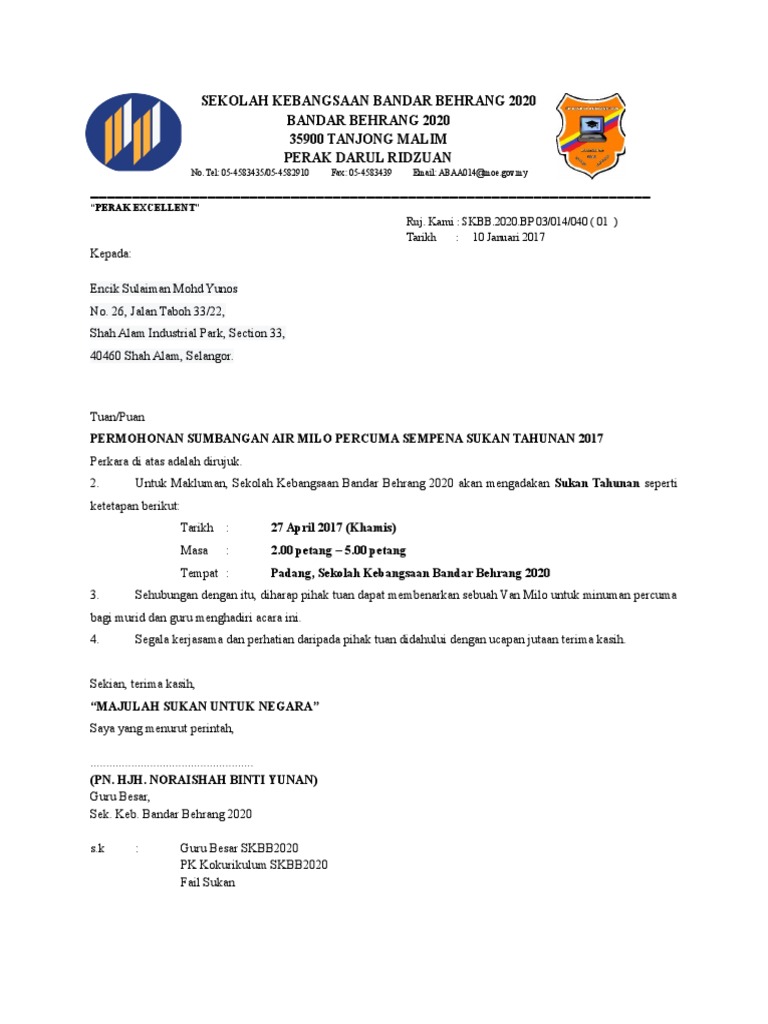 Surat Milo SKBB | PDF