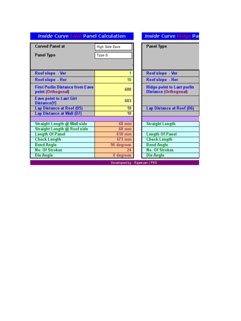 Inside Curve Panel Calculation for Eave and Ridge | PDF