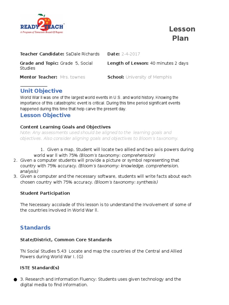 Lesson Plan: Unit Objective | PDF | Reading Comprehension ...