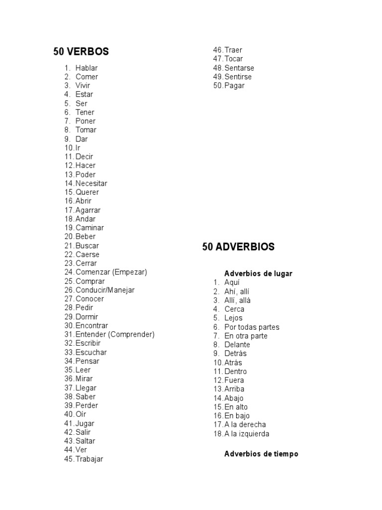 50 Verbos 50 Adverbios