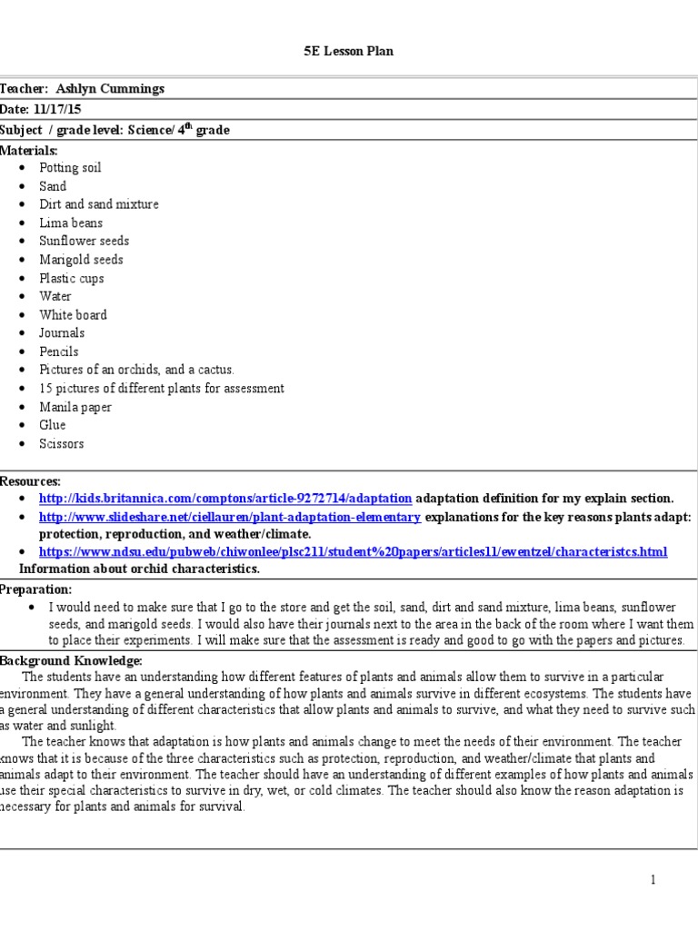 5e Inquiry Lesson Plan | PDF | Adaptation | Lesson Plan