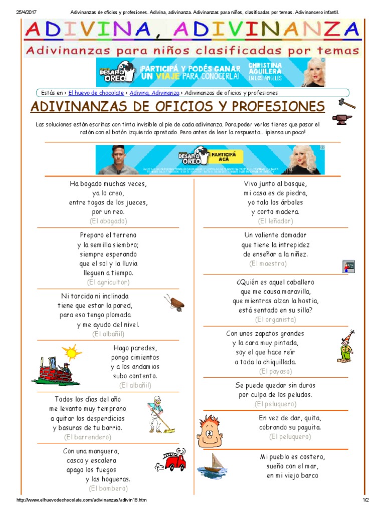 Adivinanzas de Oficios y Profesiones. Adivina, Adivinanza. Adivinanzas ...