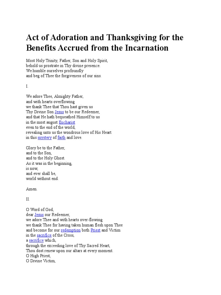 Act of Adoration and Thanksgiving Prayer | PDF | Cooking, Food & Wine ...