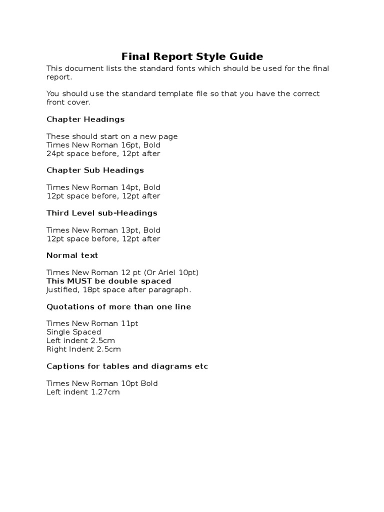 Final Report Style Guide: Chapter Headings | PDF