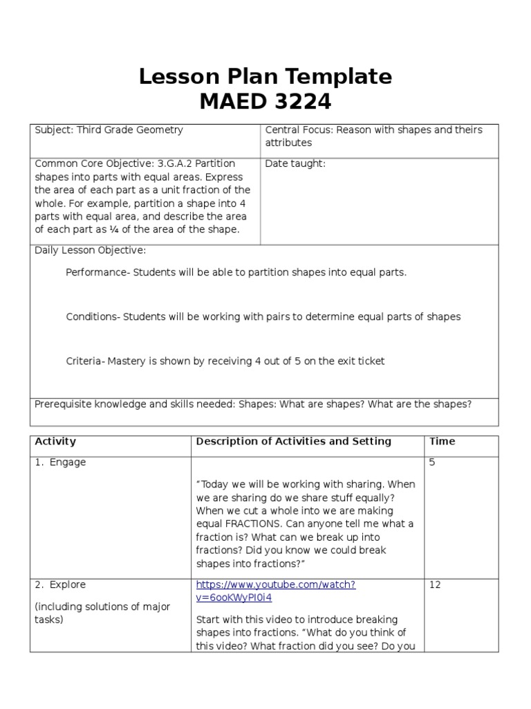 Lesson Plan Template MAED 3224: Activity Description of Activities and ...