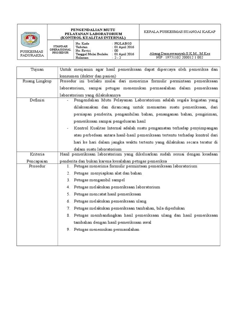 8.1.7.7 Sop Pmi Pme Laboratorium 2 | PDF