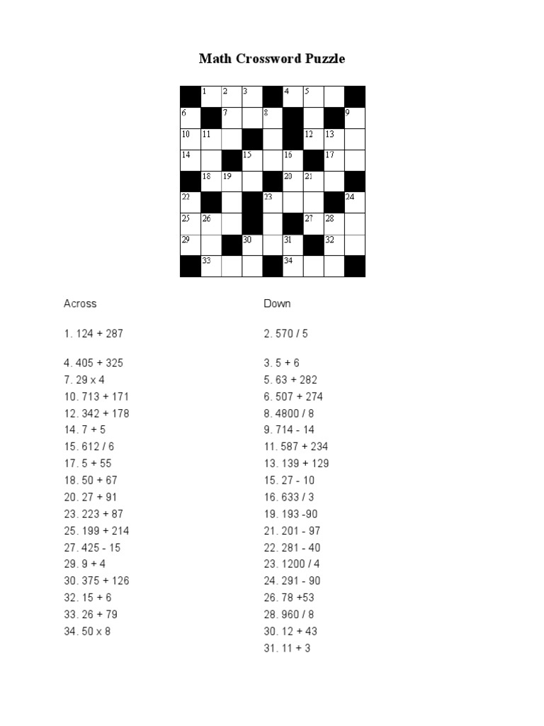 Maths Crossword Puzzle for Students | PDF