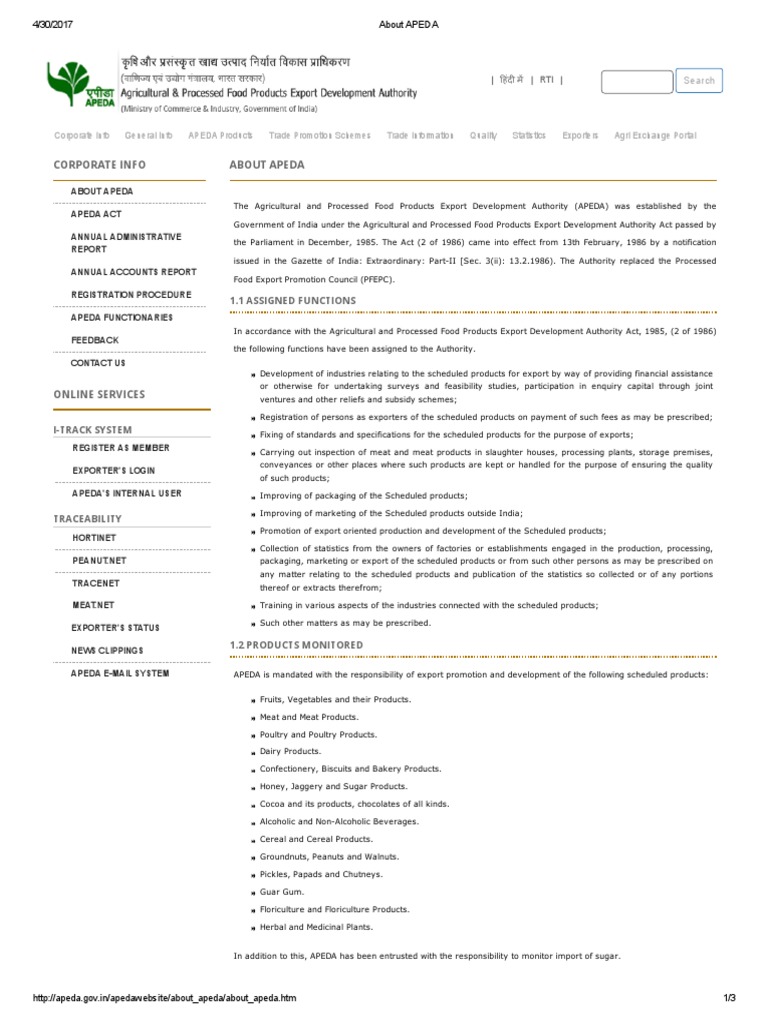 About Apeda | PDF | Government Of India | Exports