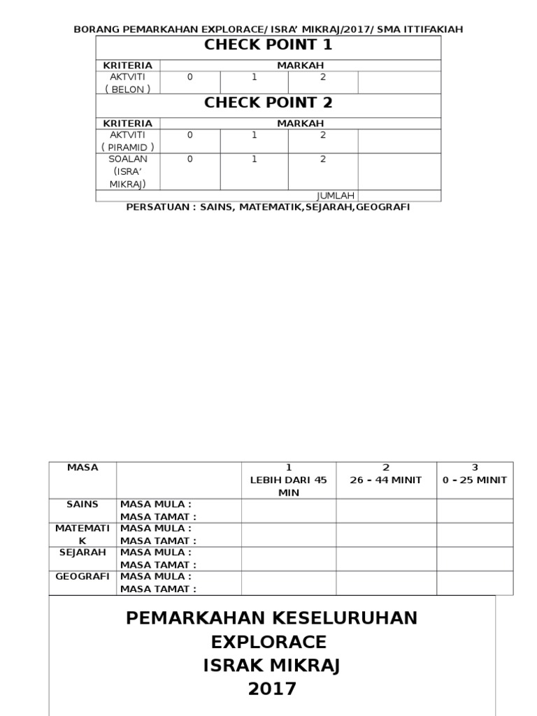 Borang Pemarkahan Explorace | PDF