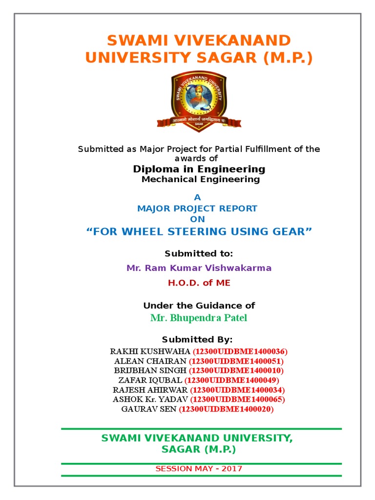 Four Wheel Steering Using Gears: A Major Project Report on the Design ...
