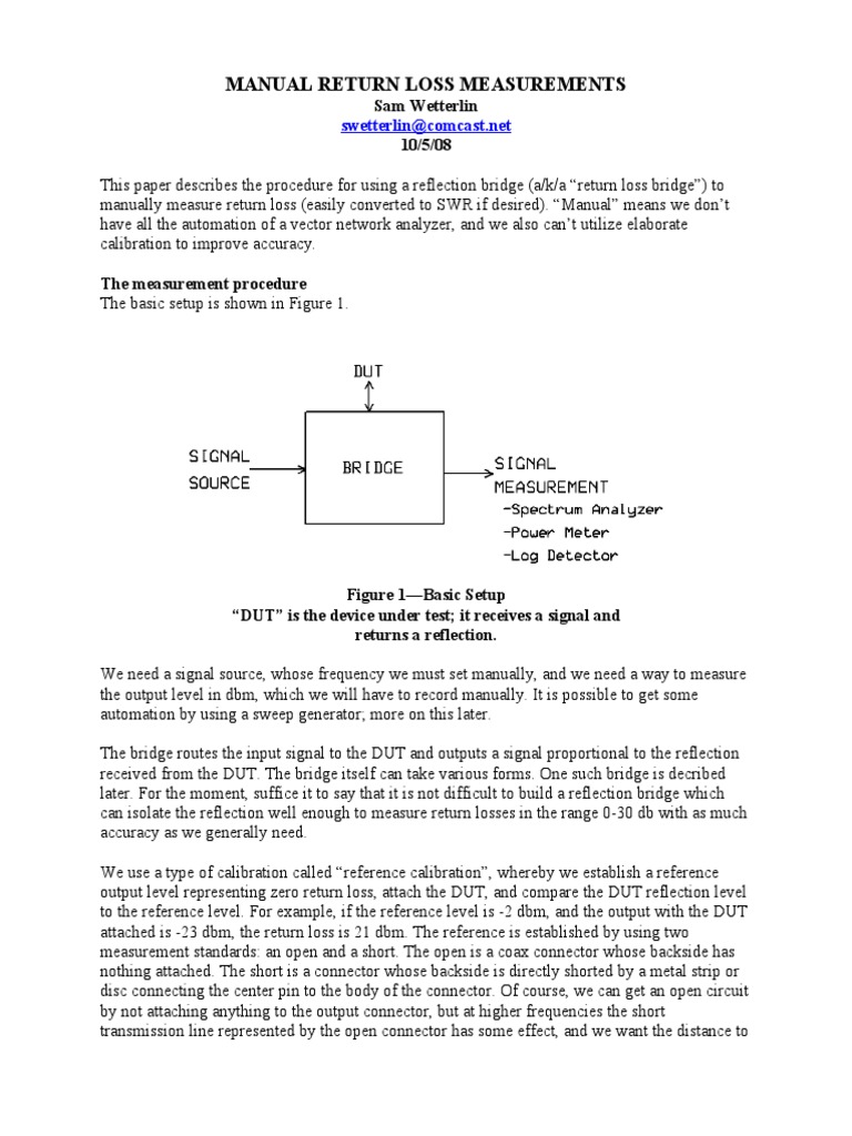 Manual - Return Loss Measurements | PDF | Electrical Impedance ...