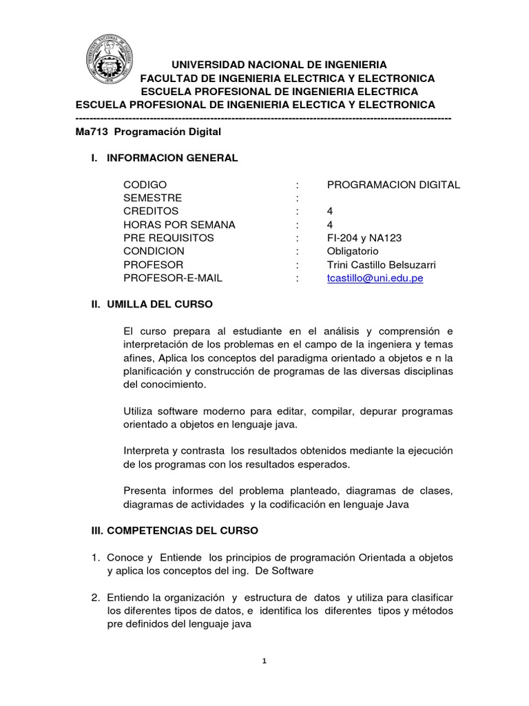 SILABUS MA713 Ciclo-2013 Por Competencia | PDF | Java (lenguaje de programación) | Herencia ...